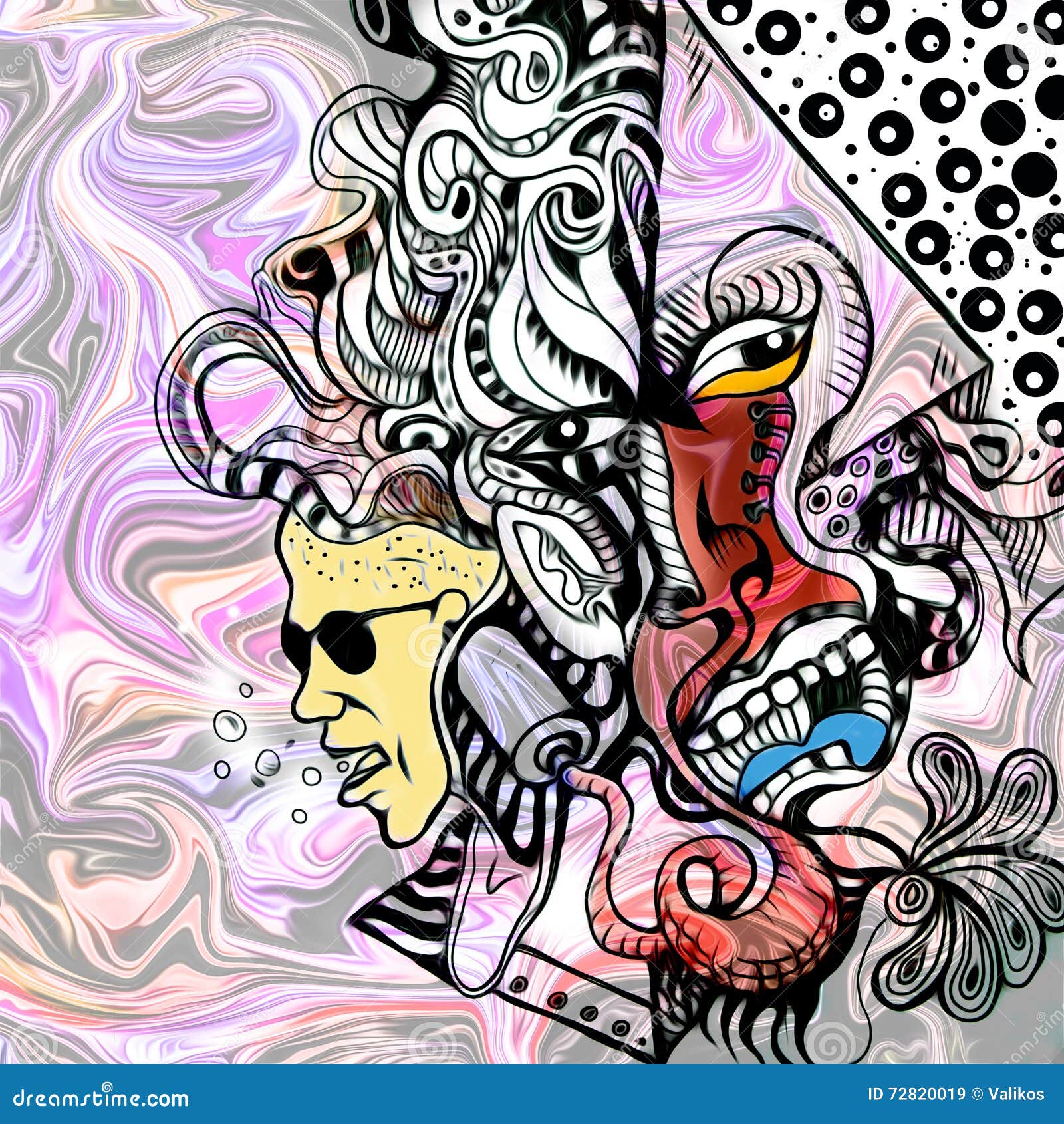 Abstract Animal and Human Heads Stock Illustration - Illustration of ...