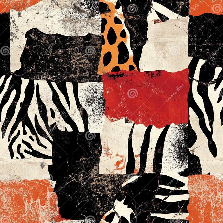Abstract Animal Print Patchwork with Zebra and Giraffe Patterns and Textures Stock Image - Image ...