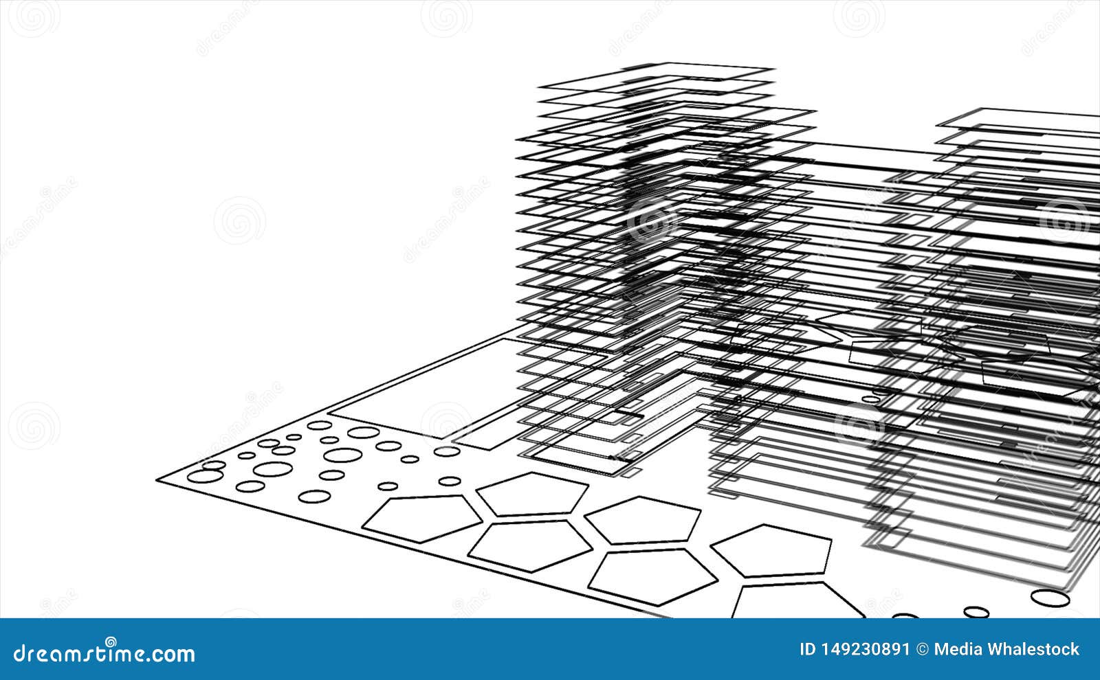Abstract Animation of Black and White Blueprint of Modern Constructions ...