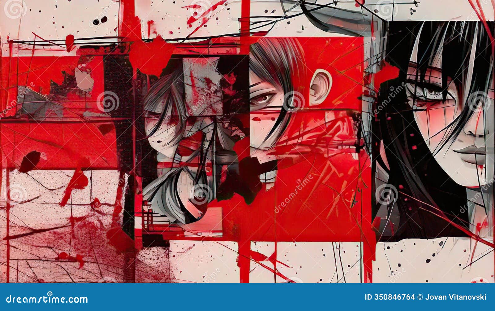 Abstract Anime Artwork with Bold Red and Black Color Schemes Stock ...
