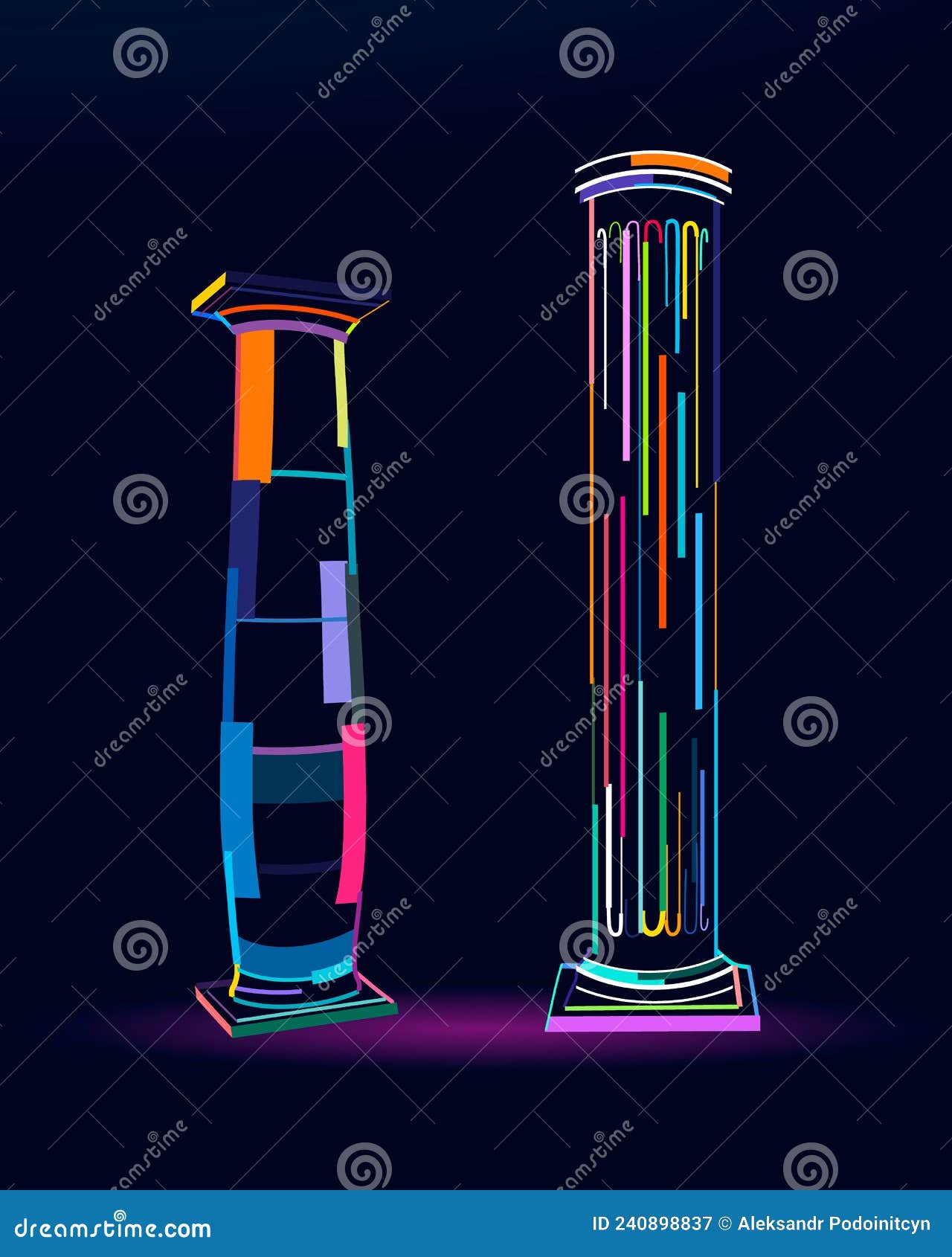 Abstract Antique Columns from Multicolored Paints. Colored Drawing ...