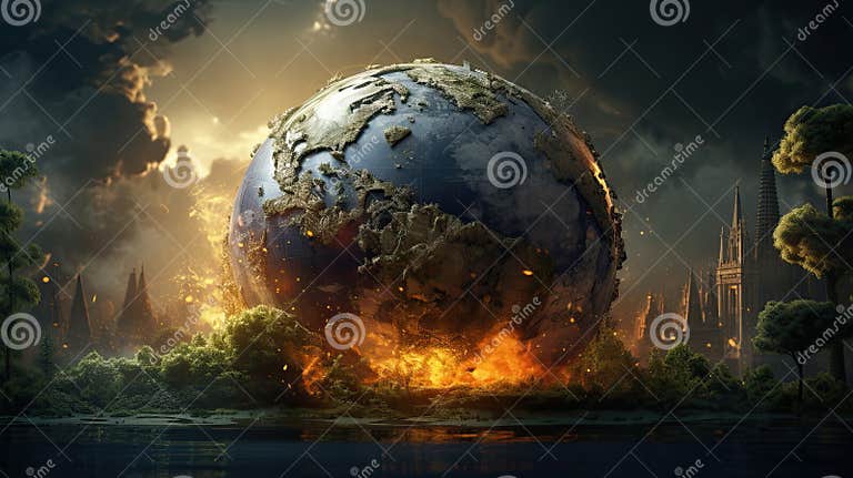 Abstract Apocalyptic Background Burning and Exploding Planet Digital ...