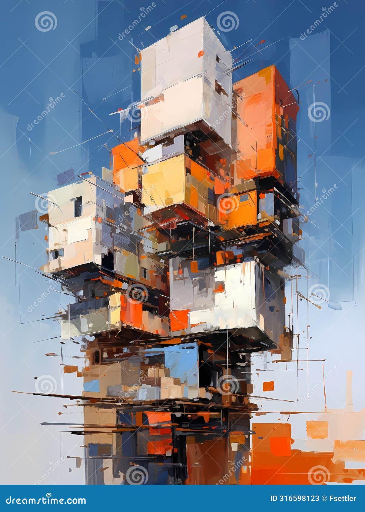 Abstract Architectural Background. Oil Painting in Impressionism Style ...