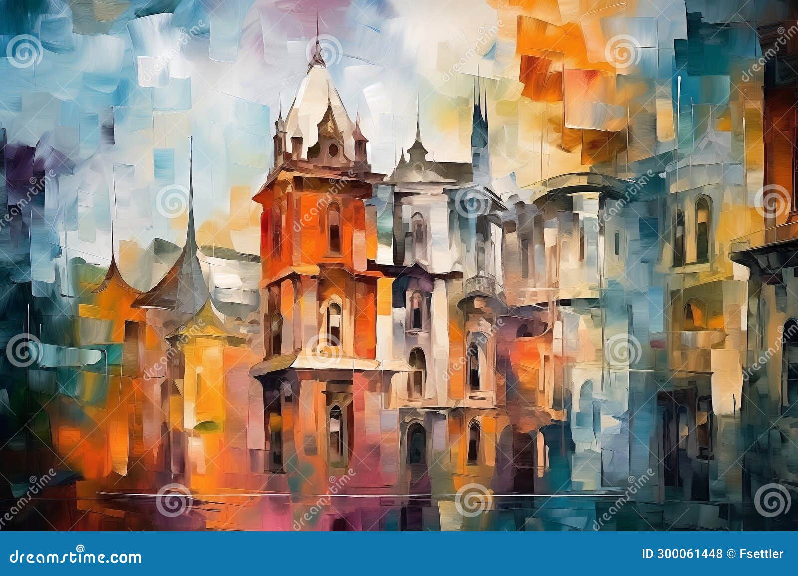 Abstract Architectural Composition. Oil Painting in Impressionism Style ...