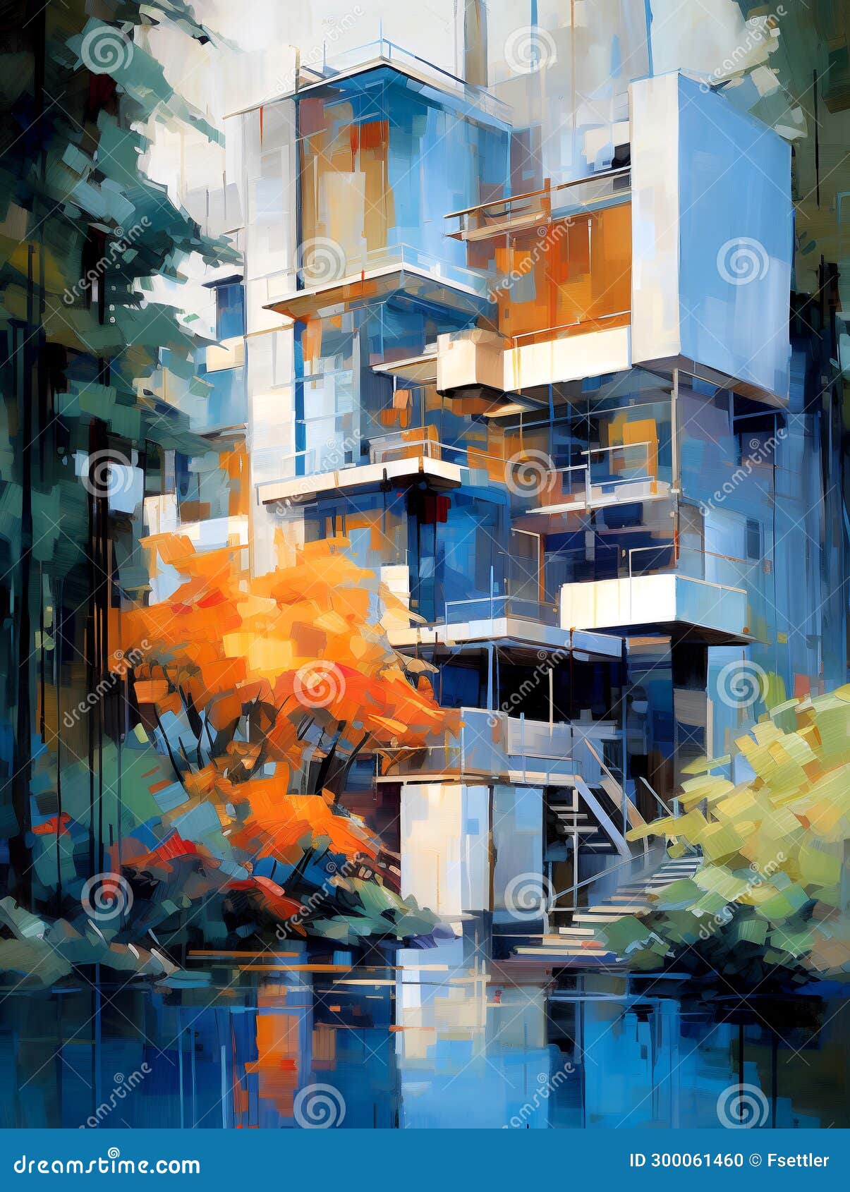 Abstract Architectural Composition. Oil Painting in Impressionism Style ...