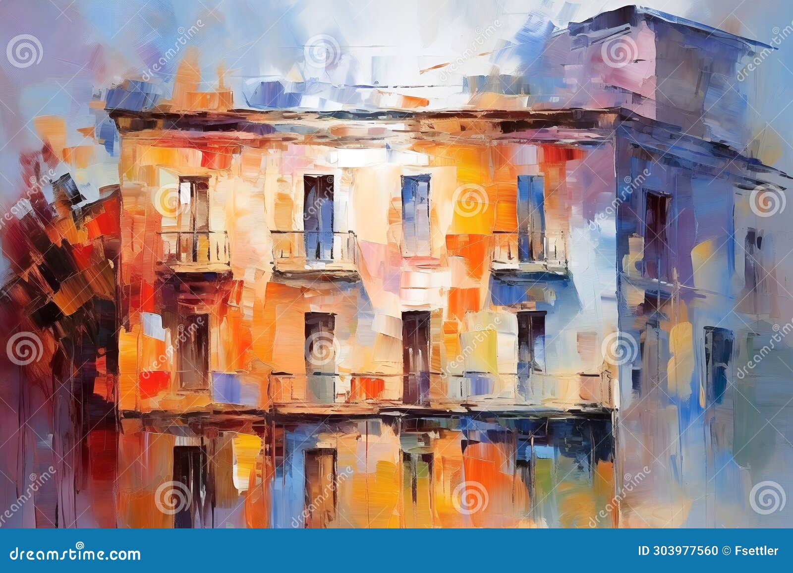 Abstract Architectural Composition. Oil Painting in Impressionism Style ...
