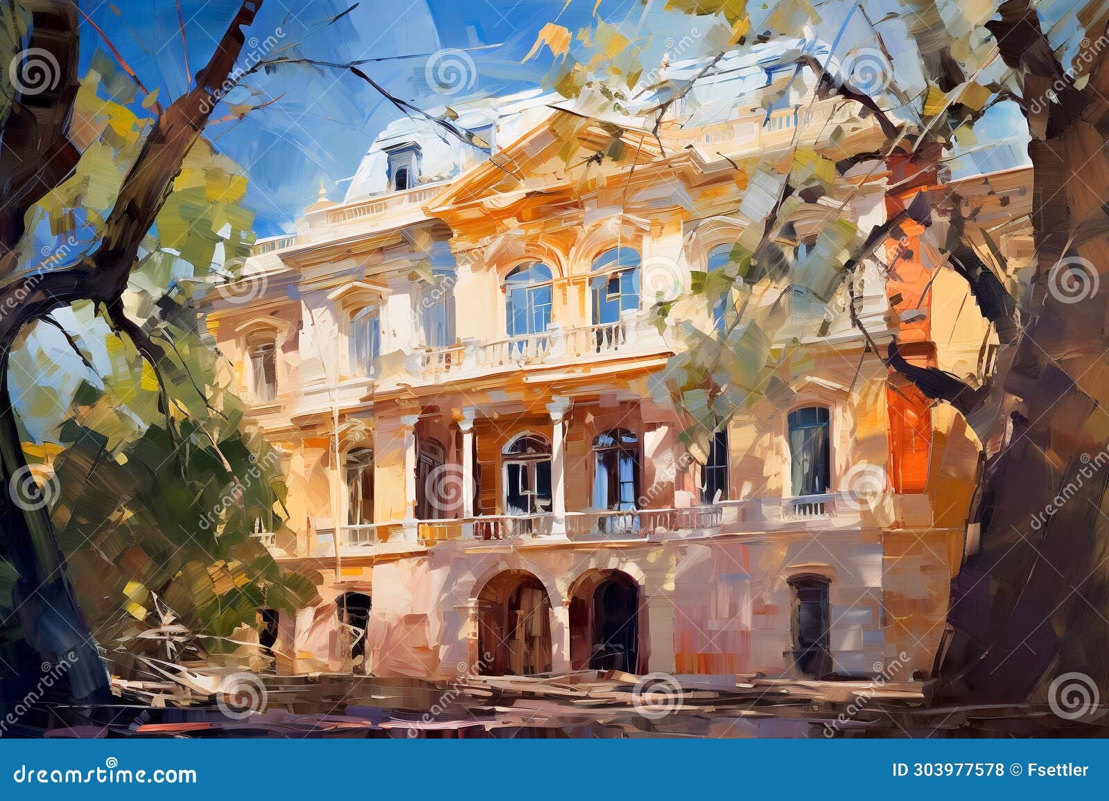 Abstract Architectural Composition. Oil Painting in Impressionism Style ...