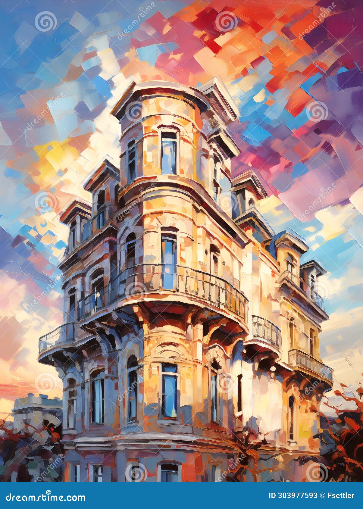 Abstract Architectural Composition. Oil Painting in Impressionism Style ...