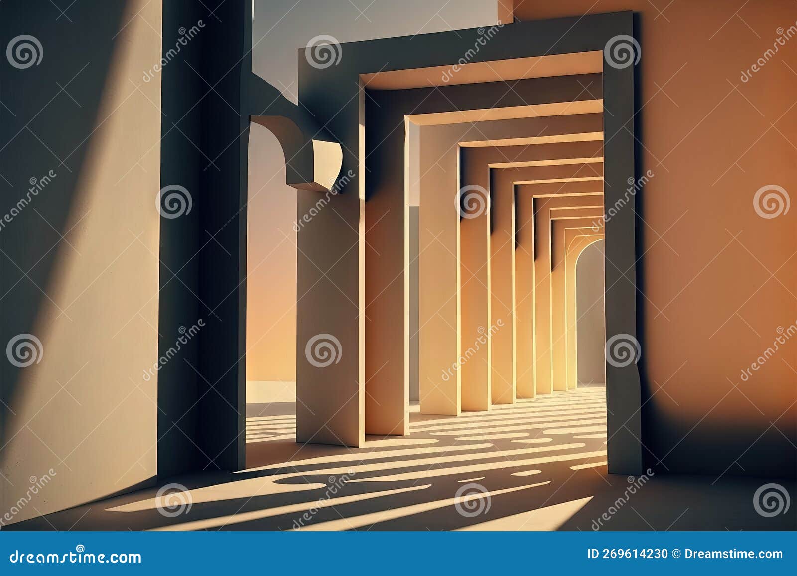 Abstract Architectural Design, a Long Corridor with Columns and a ...