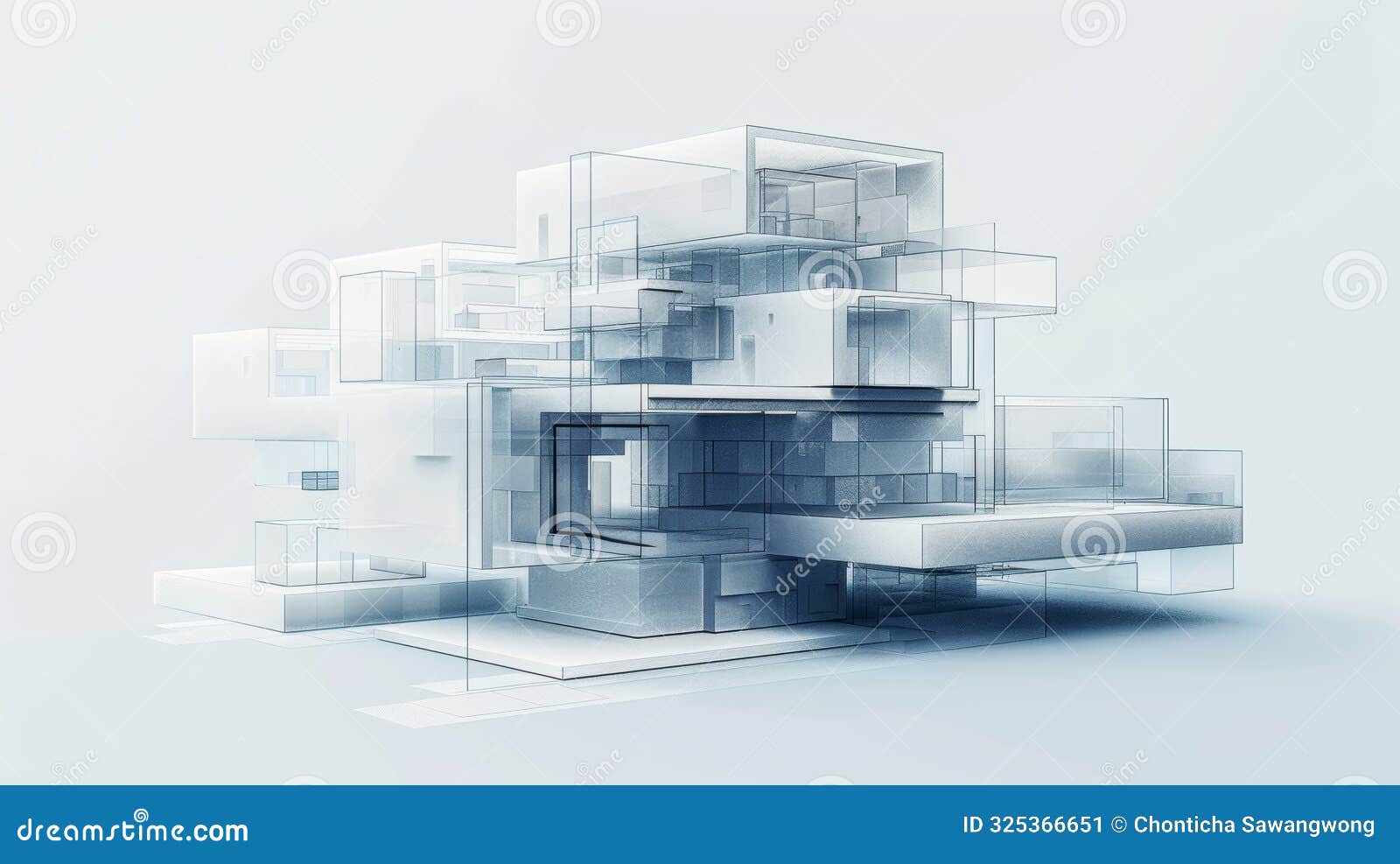 Abstract Architectural Design with White Cubic Structures and Glass ...