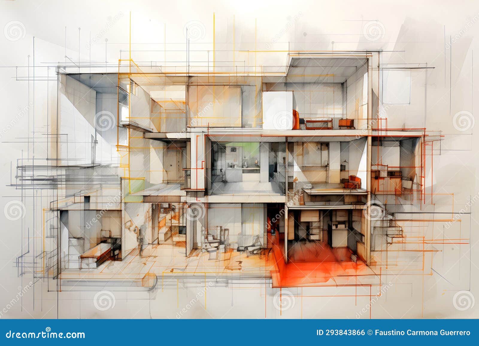 Abstract Architectural Drawing of a Modern House. Architectural Project ...