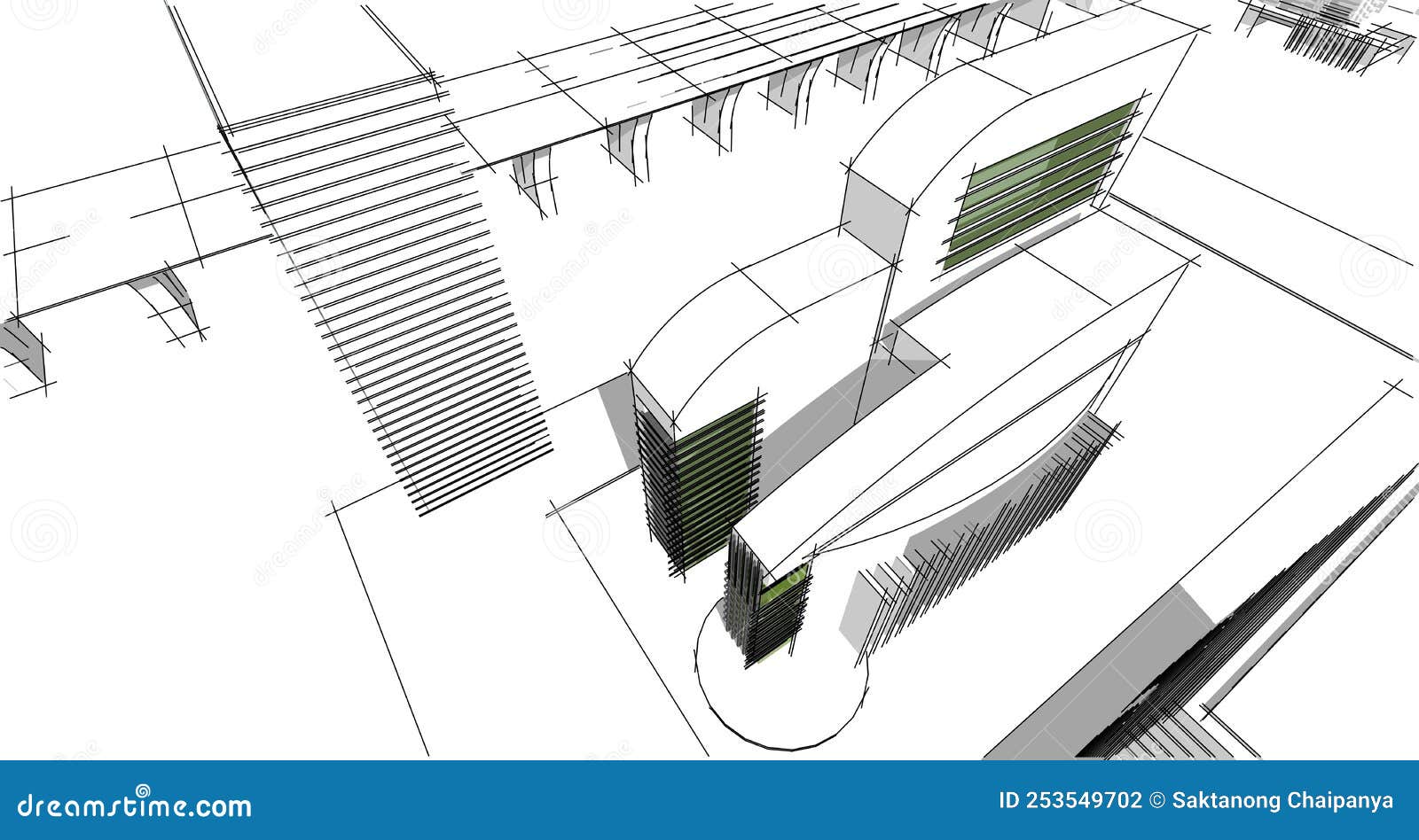Abstract Architectural Drawing Sketch, City Scape, 3D Illustration ...