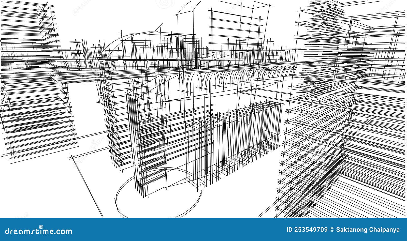 Abstract Architectural Drawing Sketch, City Scape, 3D Illustration ...