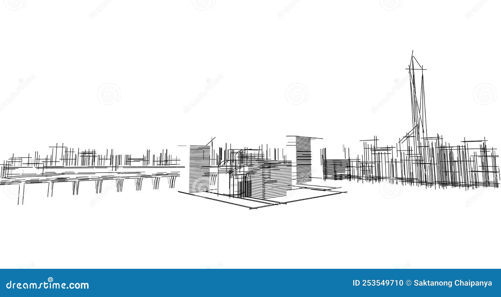 Abstract Architectural Drawing Sketch, City Scape, 3D Illustration ...