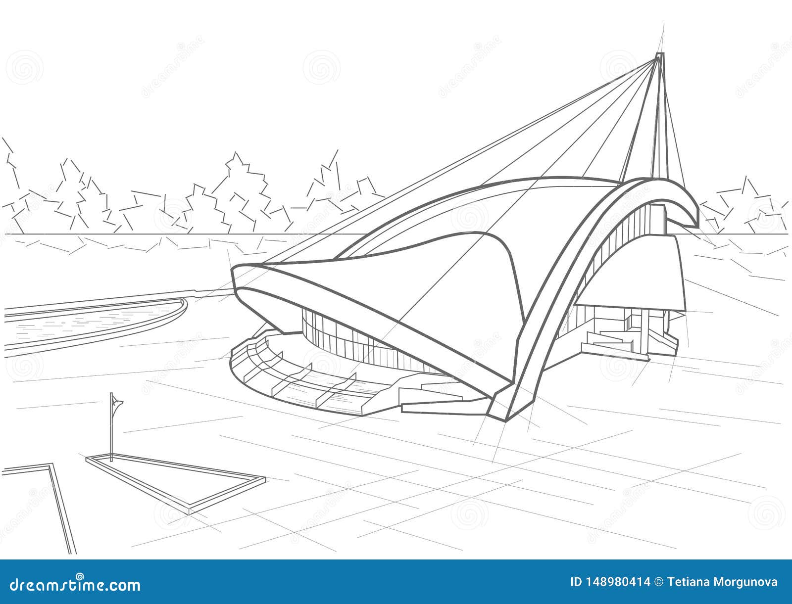 Architectural Sketch Concert Hall Building Stock Vector - Illustration ...