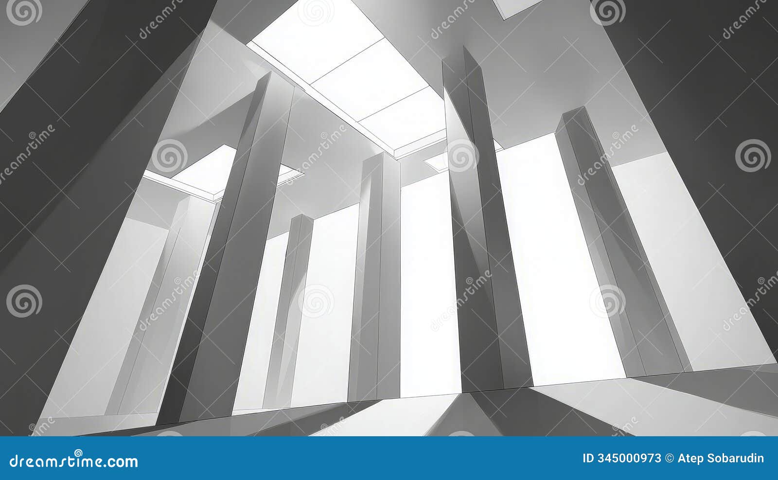 Abstract Architectural Rendering with Pillars and Skylight, Minimalist ...