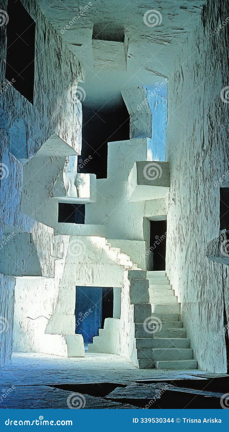 Abstract Architectural Space with White Walls, Stairs, and Geometric ...