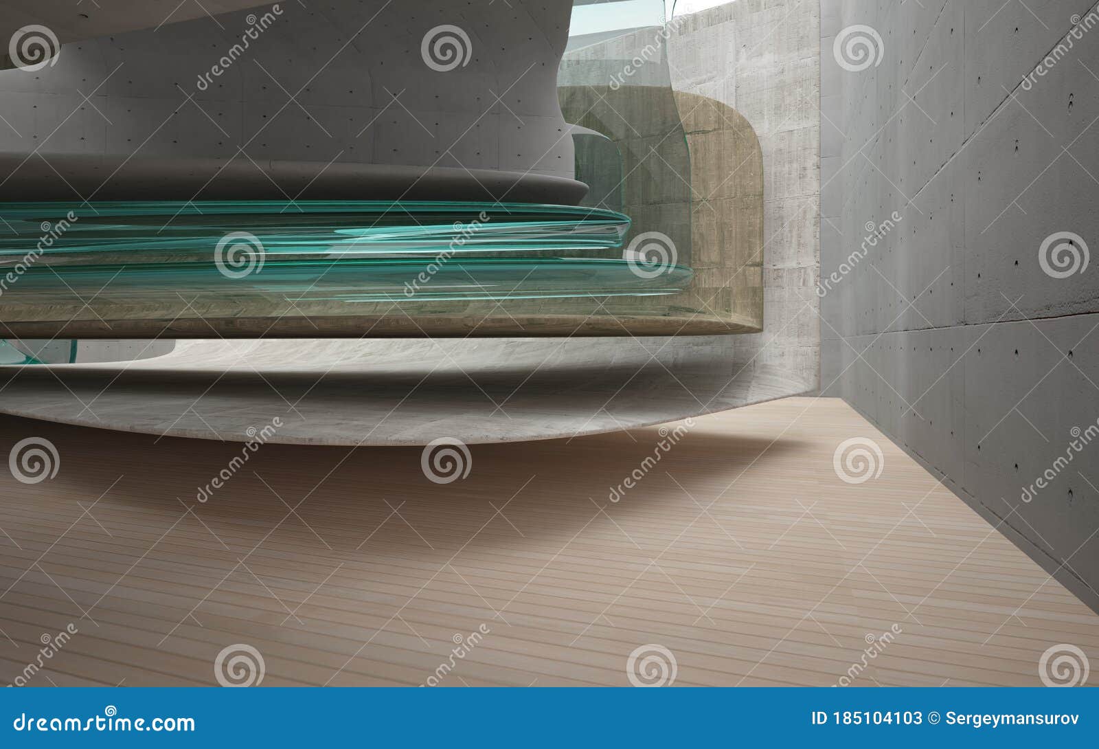 Abstract Architectural Wood and Glass Interior from an Array of Spheres ...