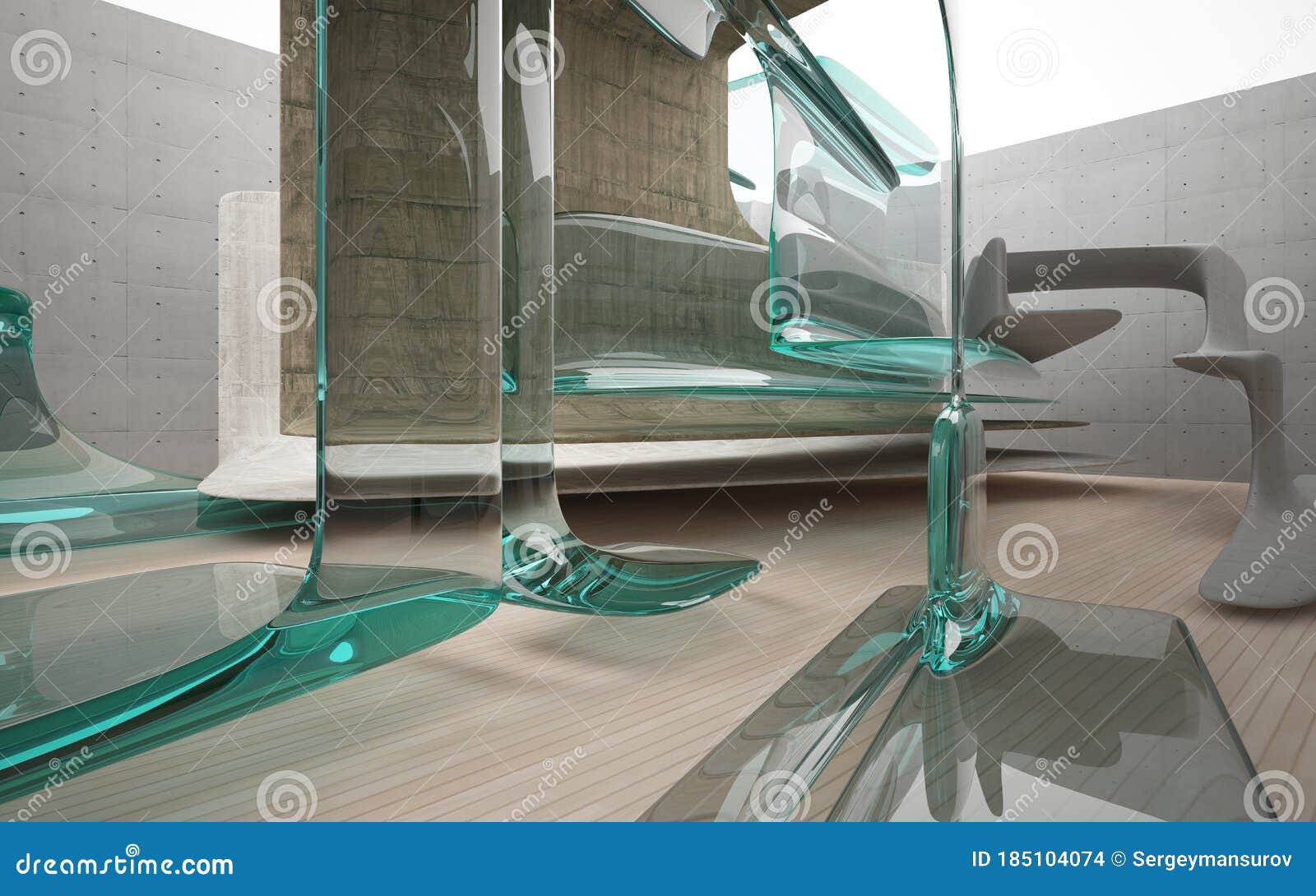 Abstract Architectural Wood and Glass Interior from an Array of Spheres ...