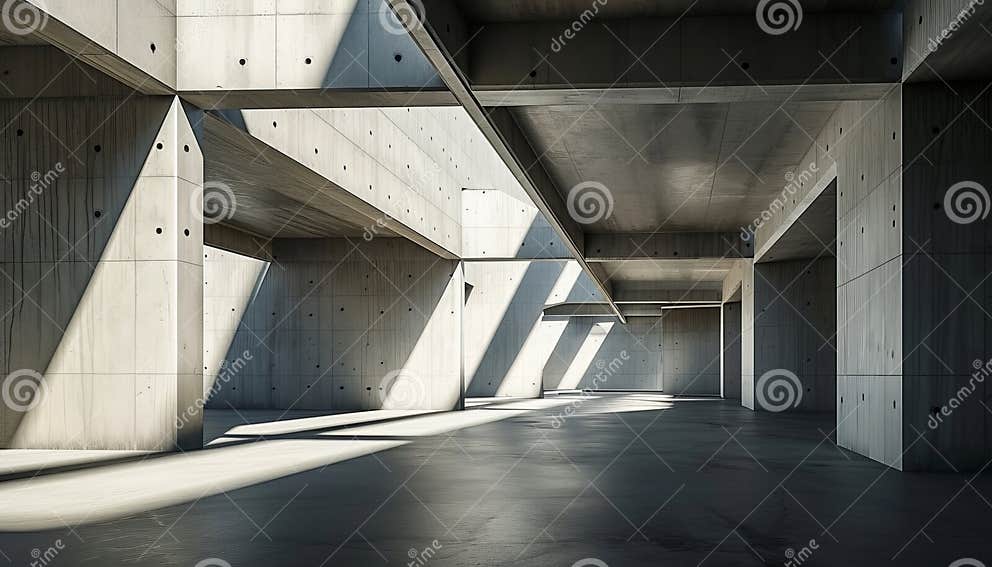 Abstract Architecture Background, Empty Rough Concrete Interior with ...