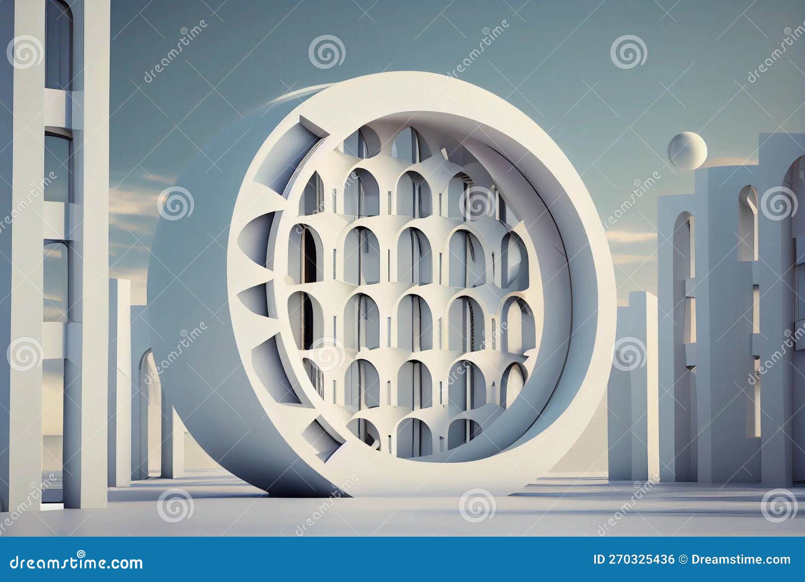 Abstract Architecture Background. White Circular Building. 3d Rendering ...