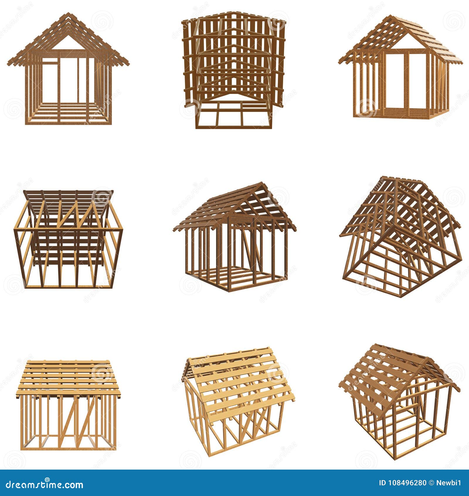 Wooden framing house set stock illustration. Illustration of isolated ...