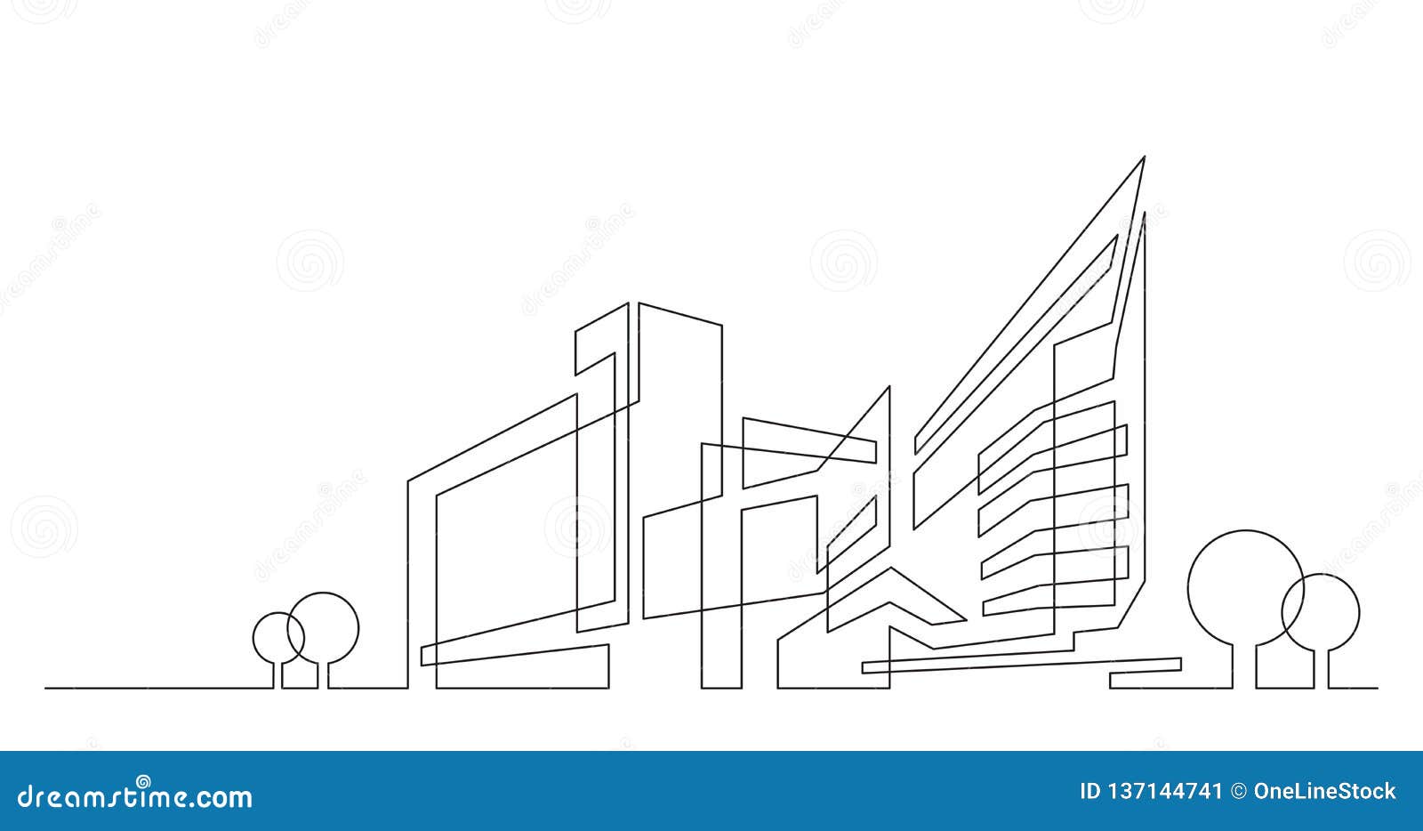 Abstract Architecture City Skyline with Trees - Single Line Vector ...