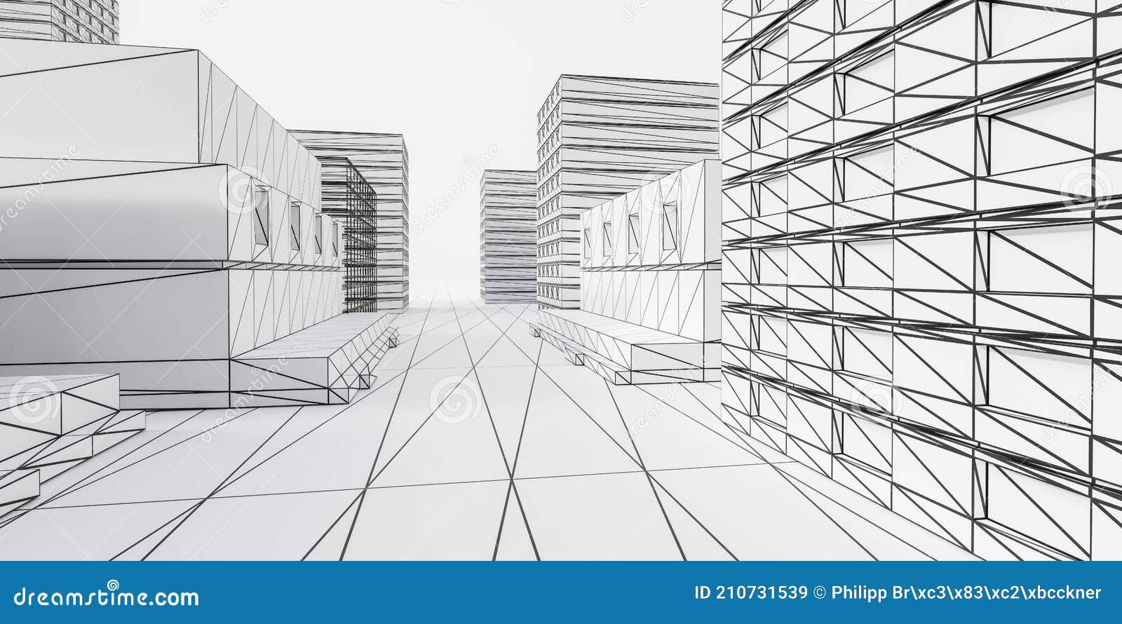 Abstract Architecture Draft Wire Mesh 3d Render Illustration Stock ...