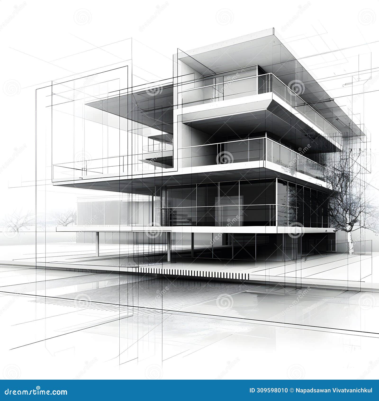 Abstract Architecture in Drawing Style. Stock Illustration ...