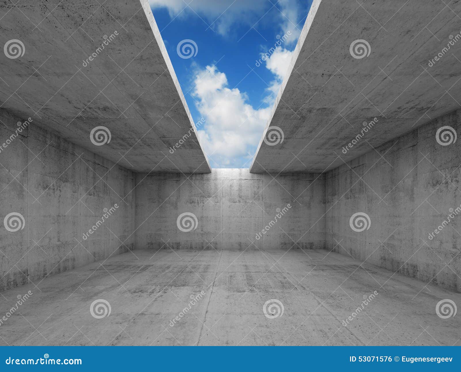 Empty Room With Concrete Walls And Opening In Ceiling