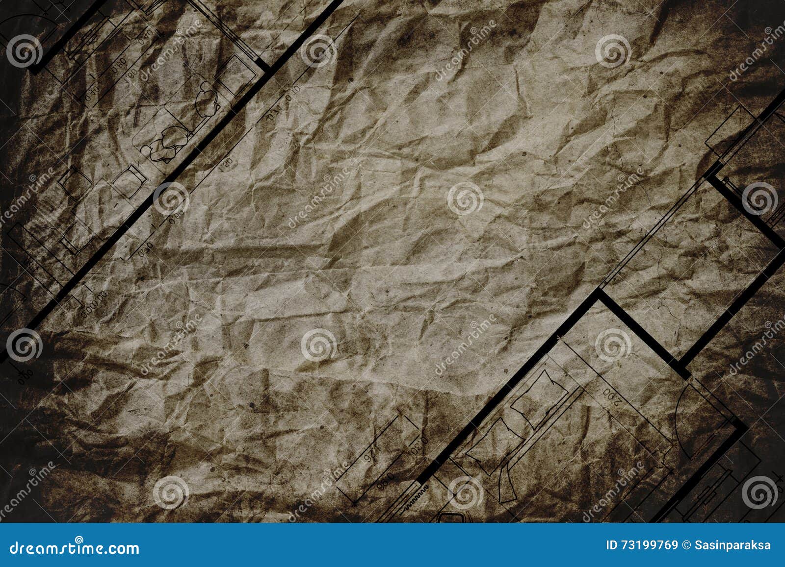 Abstract Architecture Home Layout Floor Plan on Brown Crumpled Paper ...