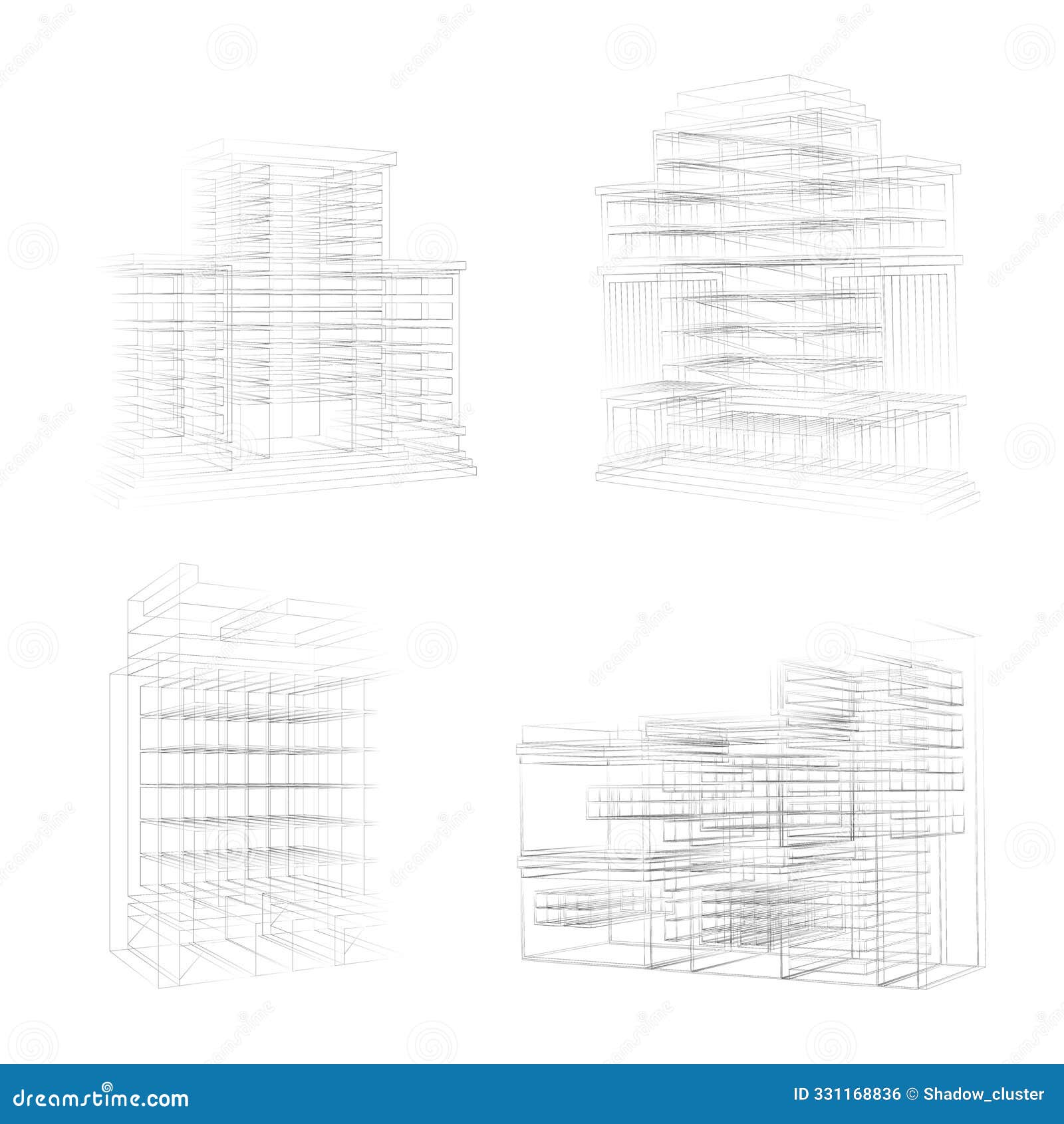 Abstract Architecture Line Drawing, Buildings Wireframe Illustration ...