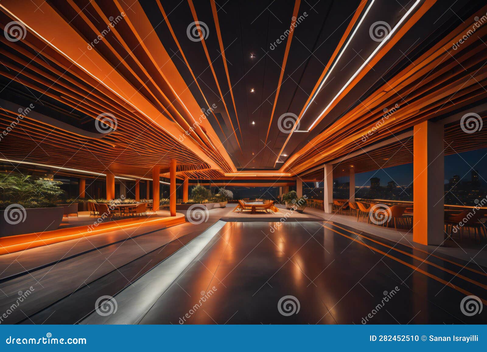 Abstract Architecture of Modern Building with Light Trails and Long ...
