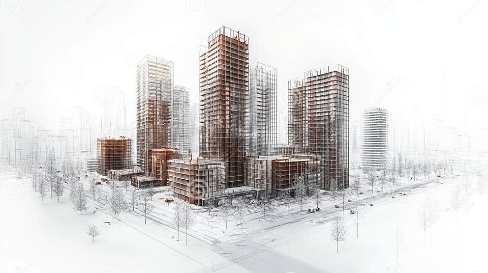 Abstract Architectural Vision: 3D Sketch of a Construction Project on ...