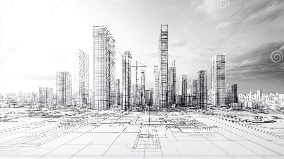 Abstract Architectural Vision: 3D Sketch of a Construction Project on ...