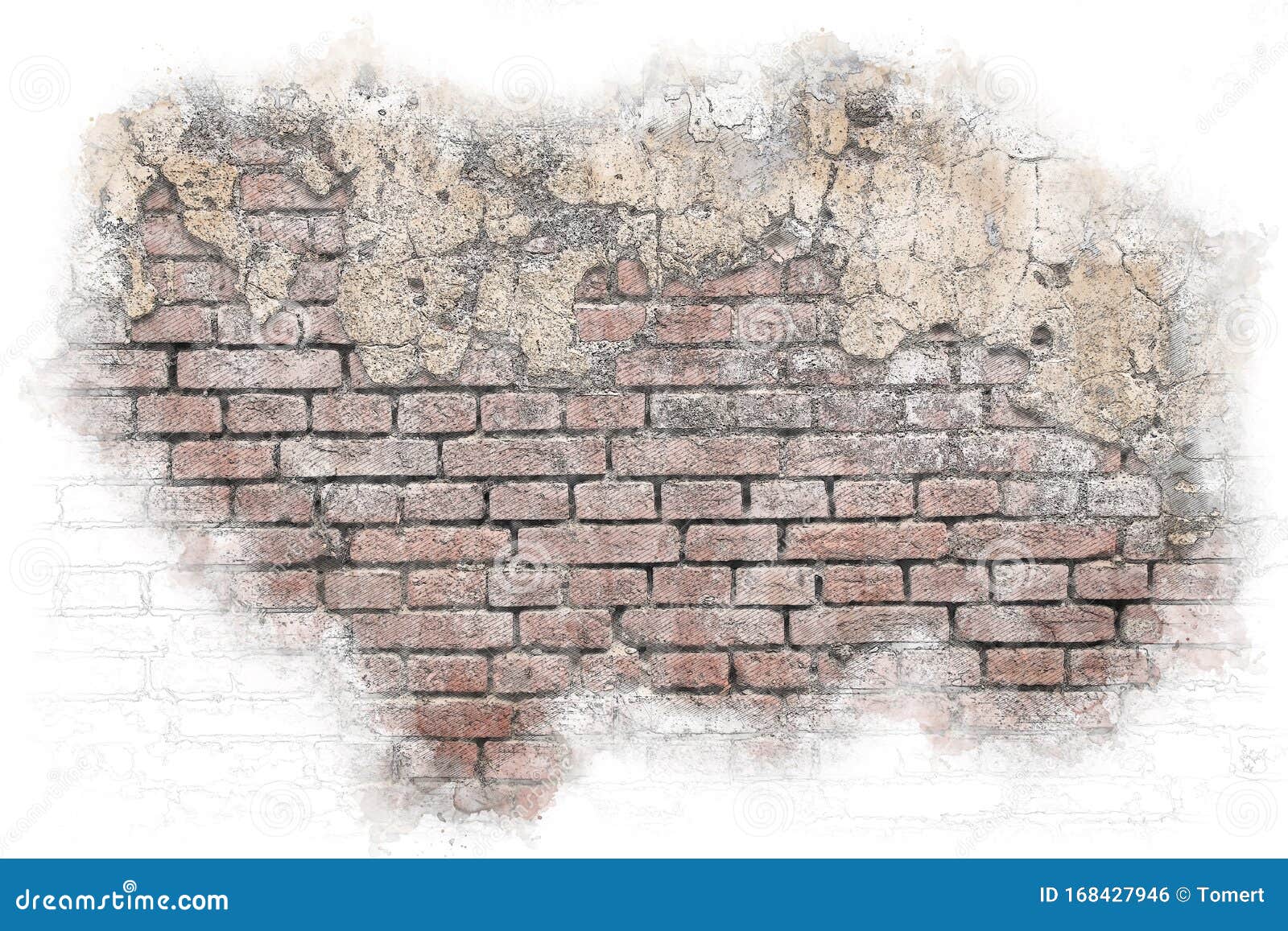 Abstract Architecture Sketch Style Image of Old Brick Wall with Peeling ...