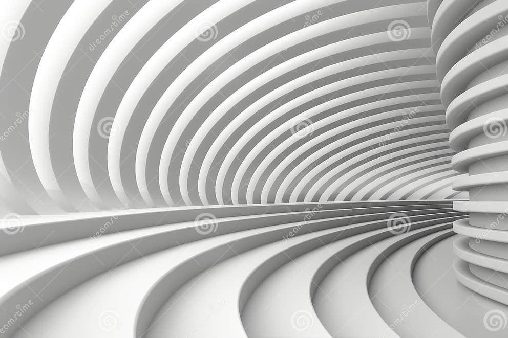 Abstract Architecture White Circular Corridor Ascending with a Stair ...