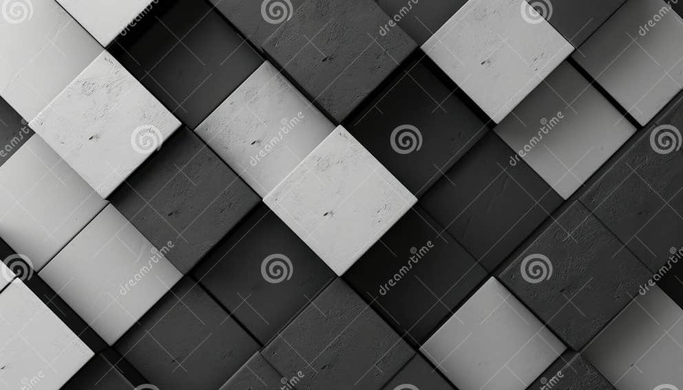 Abstract Arrangement of Black and White Cubes Creating a Geometric ...
