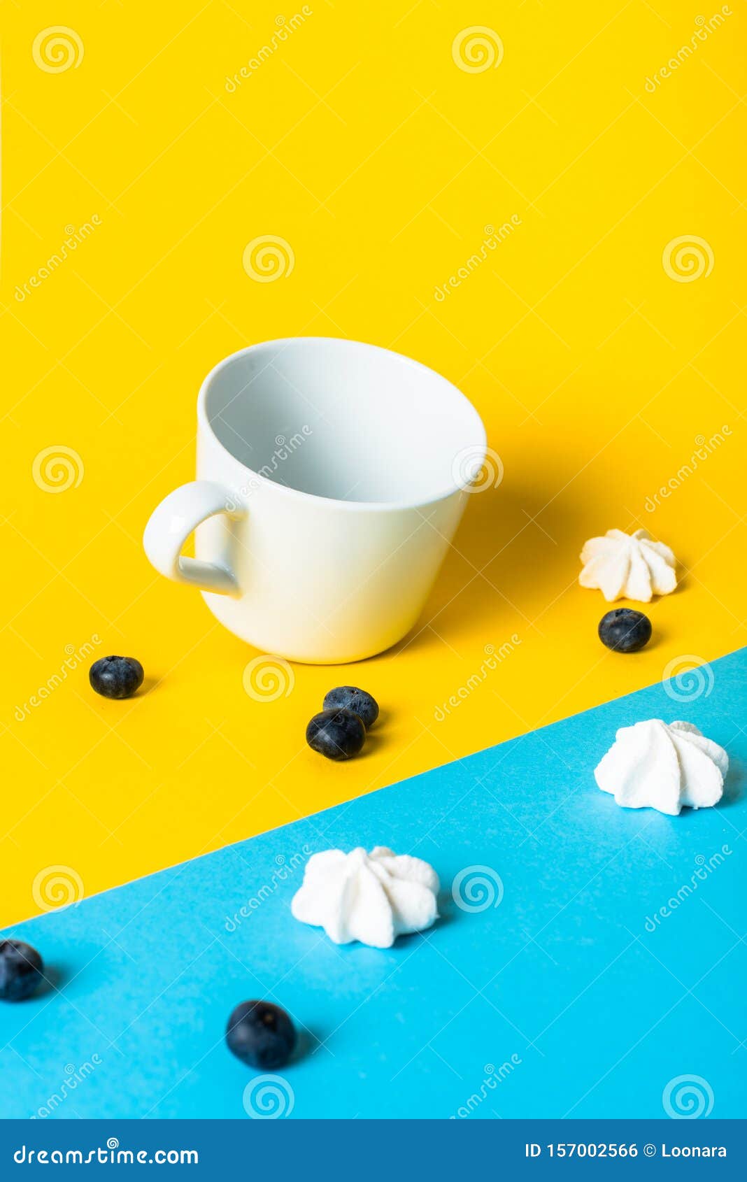 Abstract Arrangement with Food and Different Objects on Yellow and Blue ...