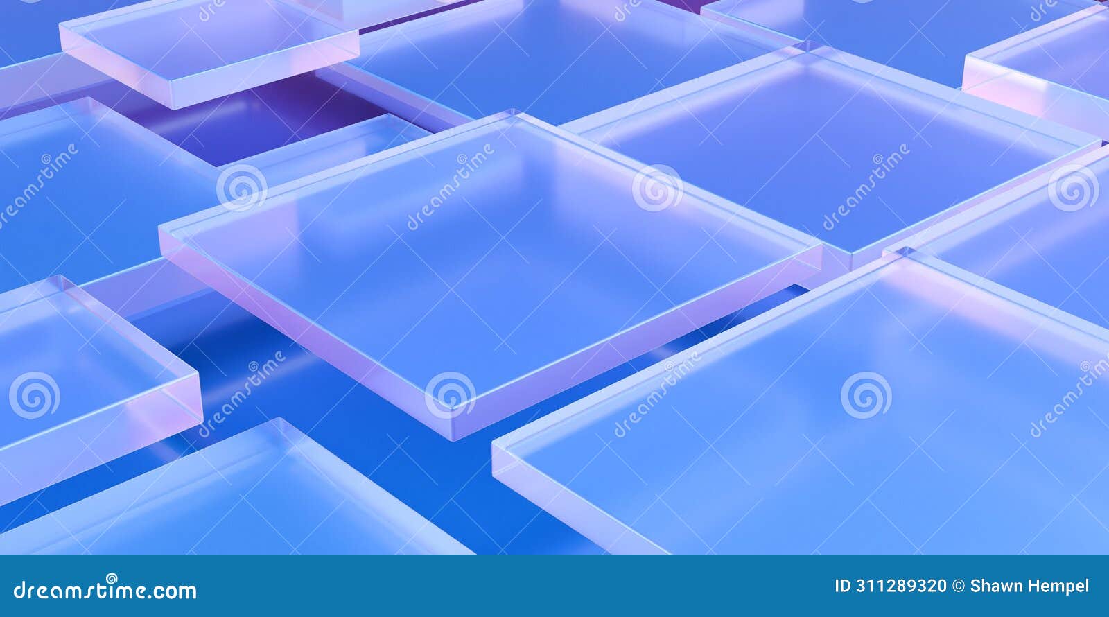 Abstract Array of Blue Floating Frosted Glass Rectangle Shapes ...