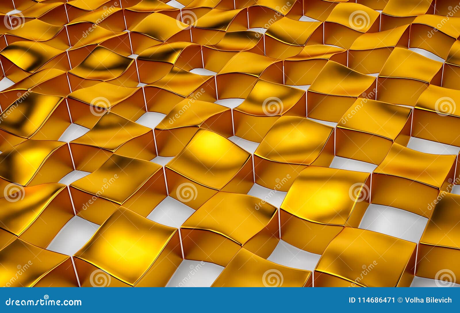 Abstract Array of Shinny Gold and White Polygons. 3d Render Stock ...