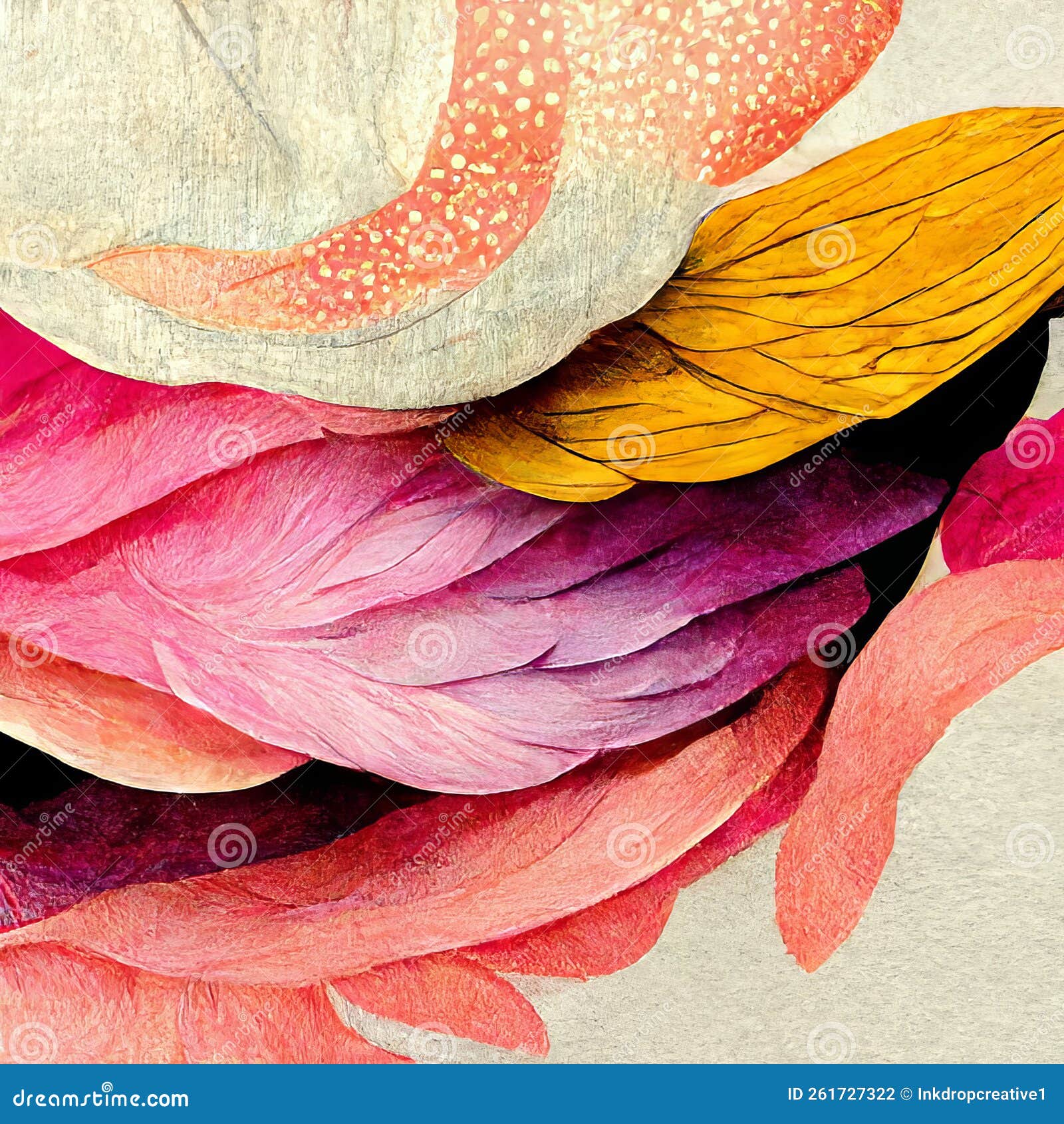 Abstract Art Background with Feather Like Forms. Pink and Yellow Colors ...