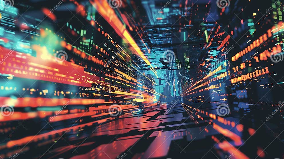 Abstract Art of Binary Code and Digital Waves in Colorful Vibrant ...