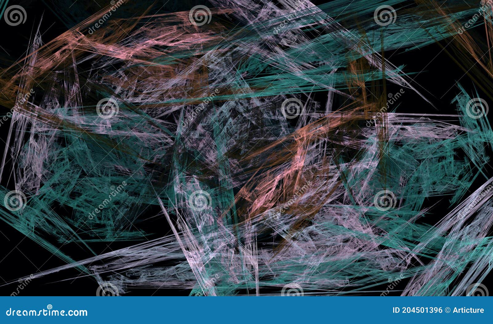 Abstract Art on Black. Green and Orange Sharp Strokes in Random ...