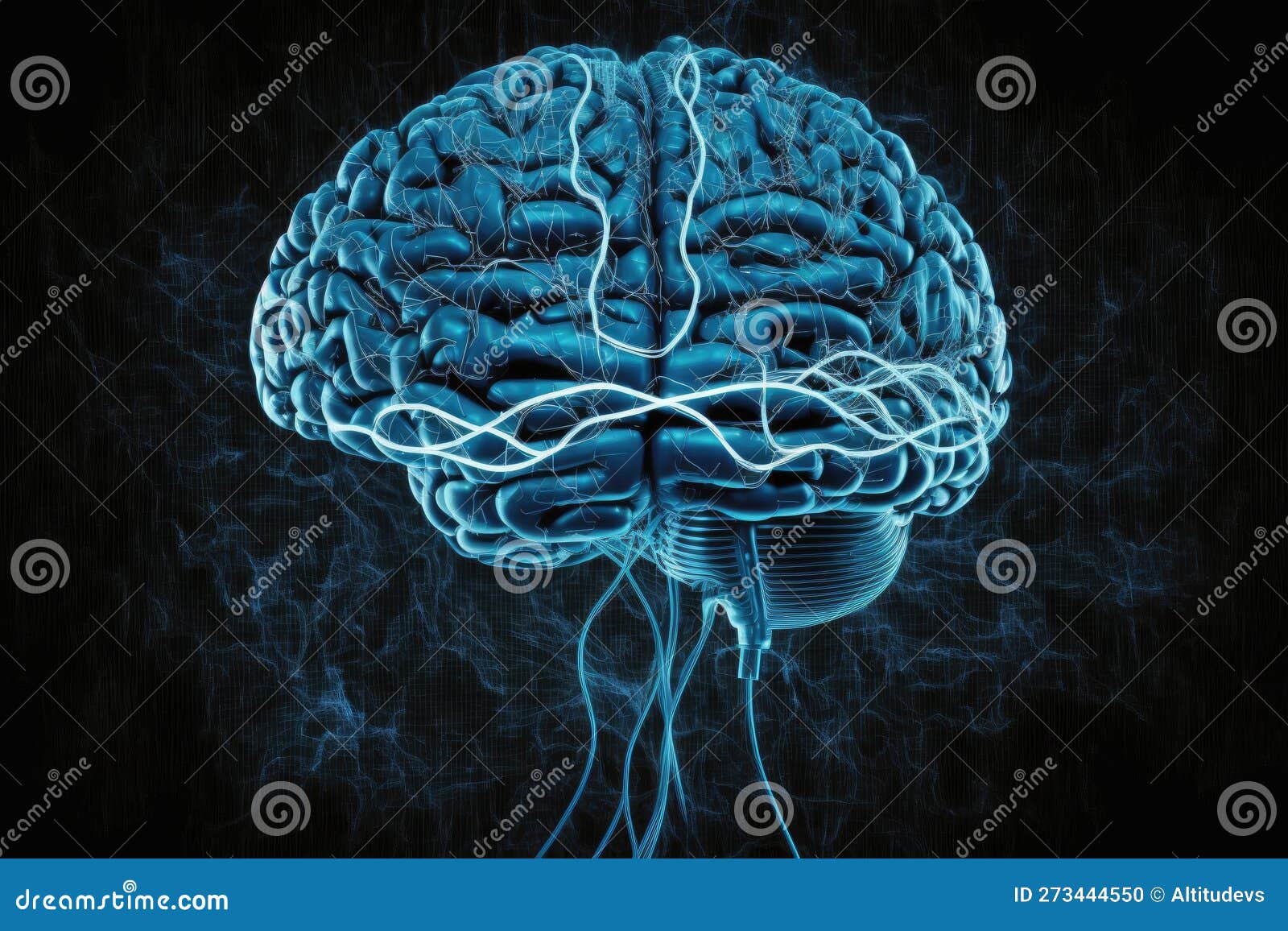Abstract Art of Brain in Form of Human Head with Cable Connection Stock ...