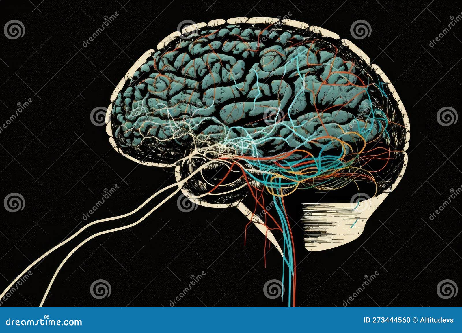 Abstract Art of Brain in Form of Human Head with Cable Connection Stock ...