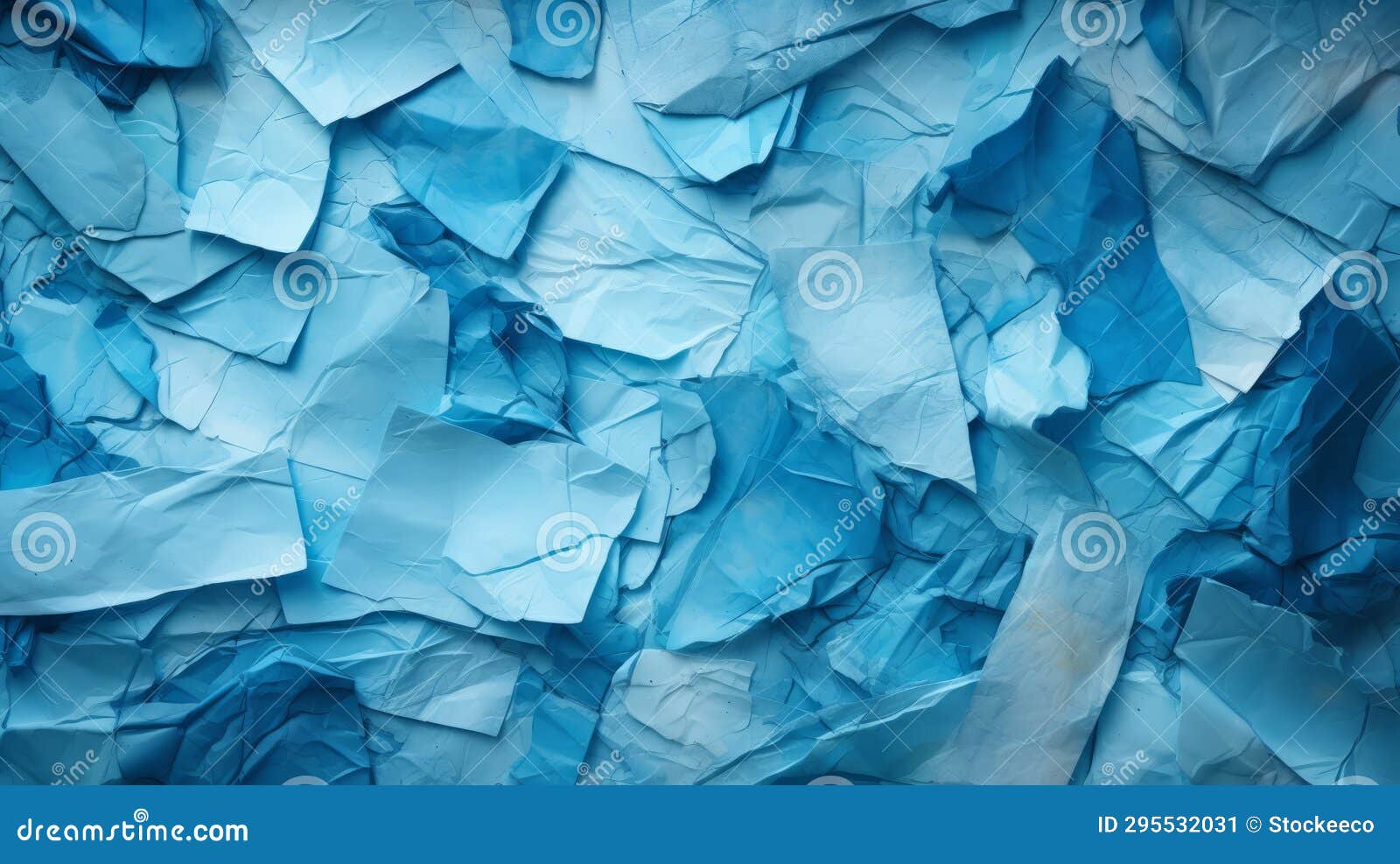 Abstract Art Collage: Blue Paper Sheets with Crumples Background Stock ...