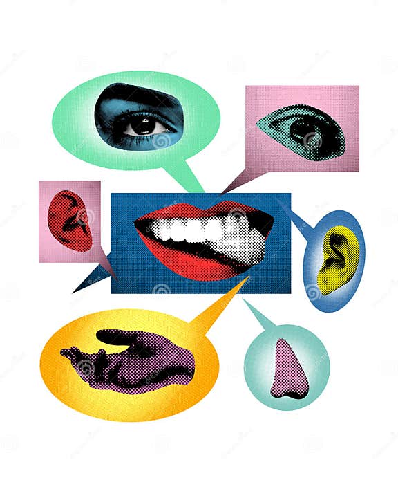 Abstract Art Collage. Dialogue. Various Sensory Elements Engage in ...