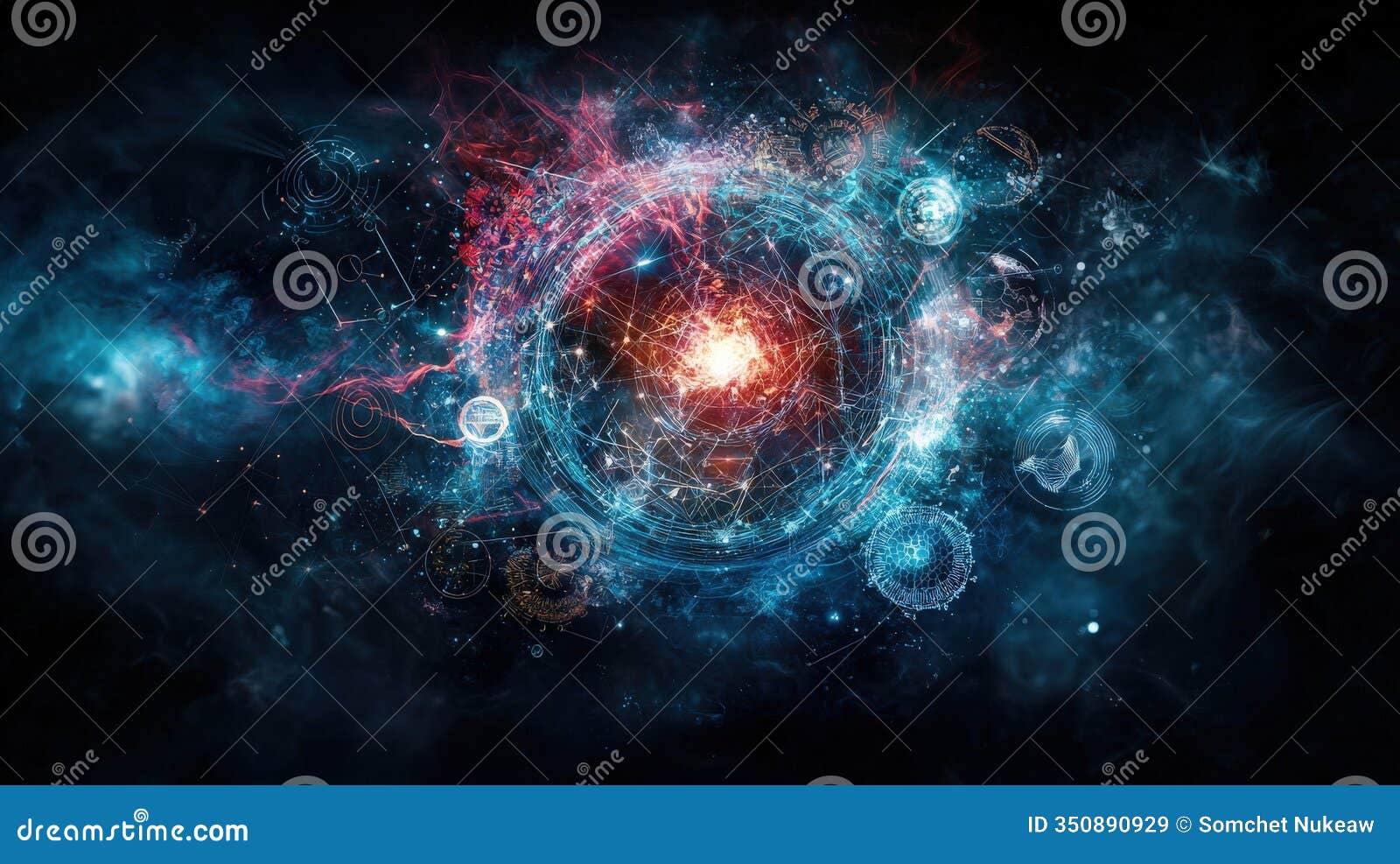 Abstract Art Cosmic Explosion of Past Symbols and Future Visions in a ...