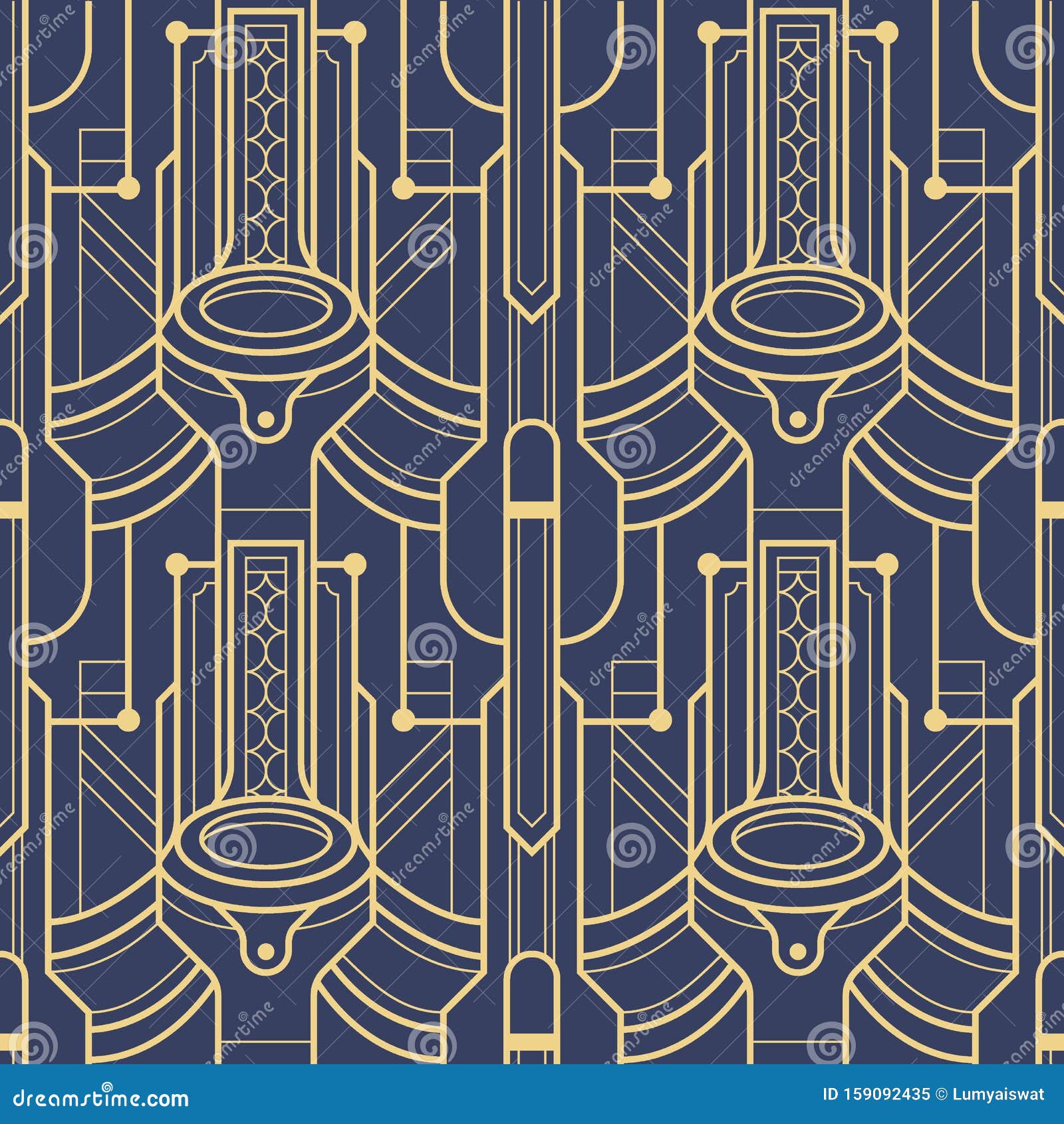 Abstract Art Deco Geometric Tiles Pattern on Blue Background Stock ...